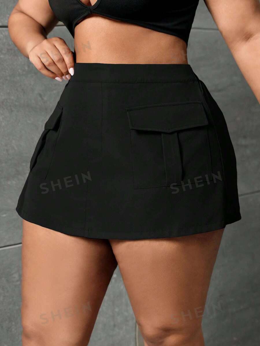SHEIN SXY Plus Size High-Waisted Skort With Flap Pockets On The Front ...