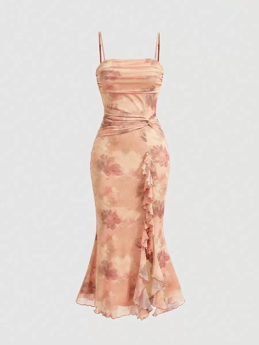 Shein Mod Womens Floral Print Ruffle Hem Cami Dress Shein Usa