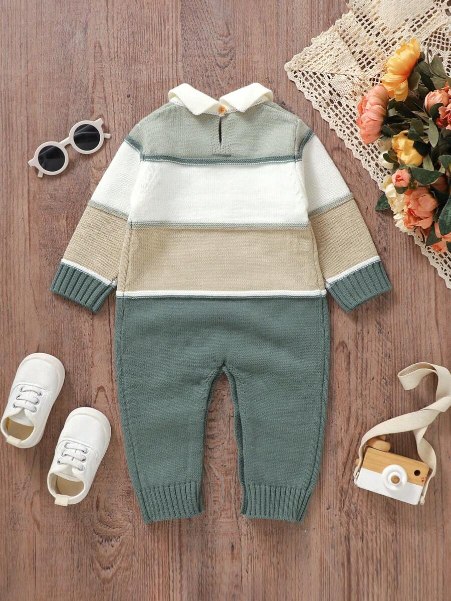 Baby Boys' Color Block Collar Knit Romper | SHEIN USA
