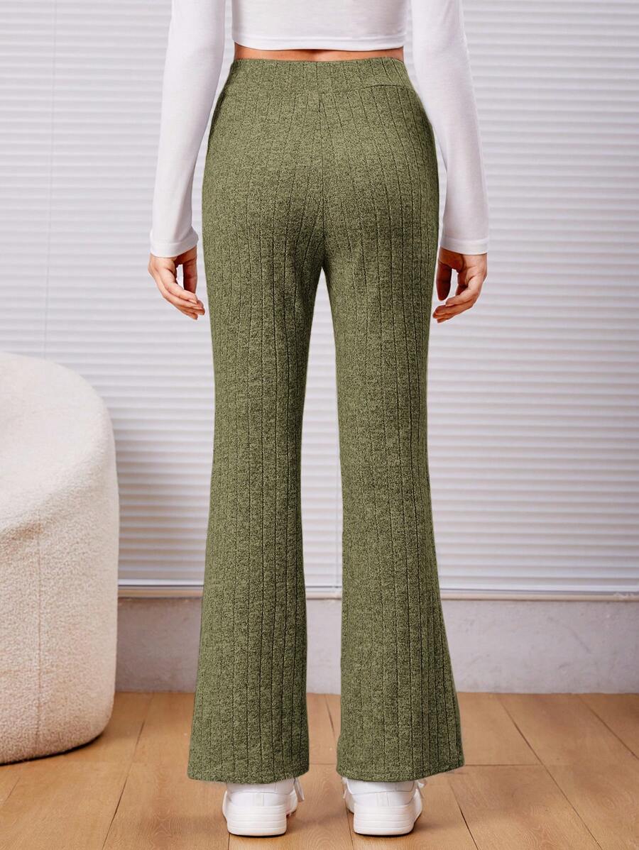 Teen Girls' Knit Ribbed Flare Leg Pants With V-Shaped Waist | SHEIN EUR