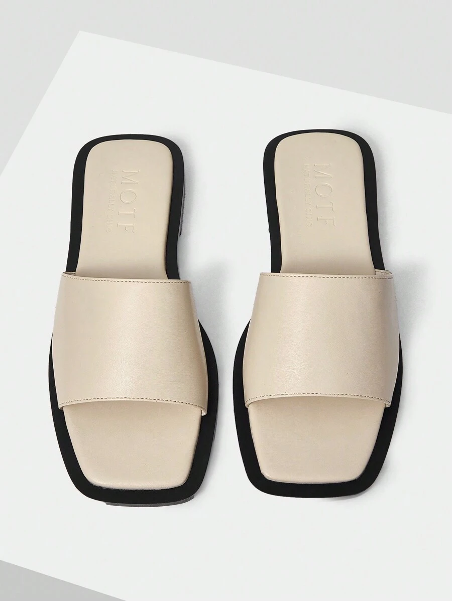 MOTF PREMIUM SQUARE TOE MINIMALIST TWO TONE MULE FLAT SANDALS VACATION ...