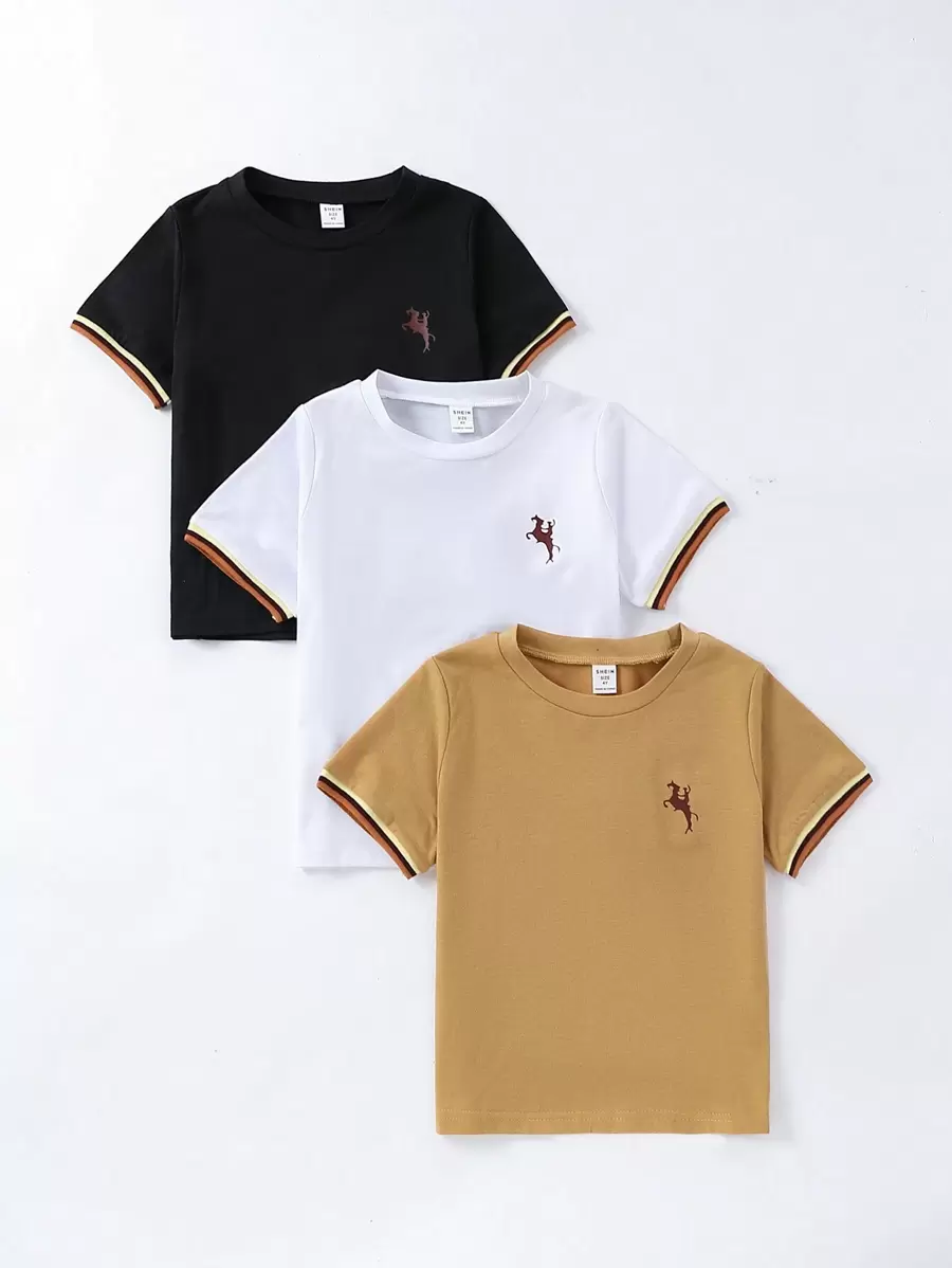 SHEIN Kids Academe 3pcs/Set Toddler Boys' Casual T-Shirts In Three Colors For Summer | SHEIN UK
