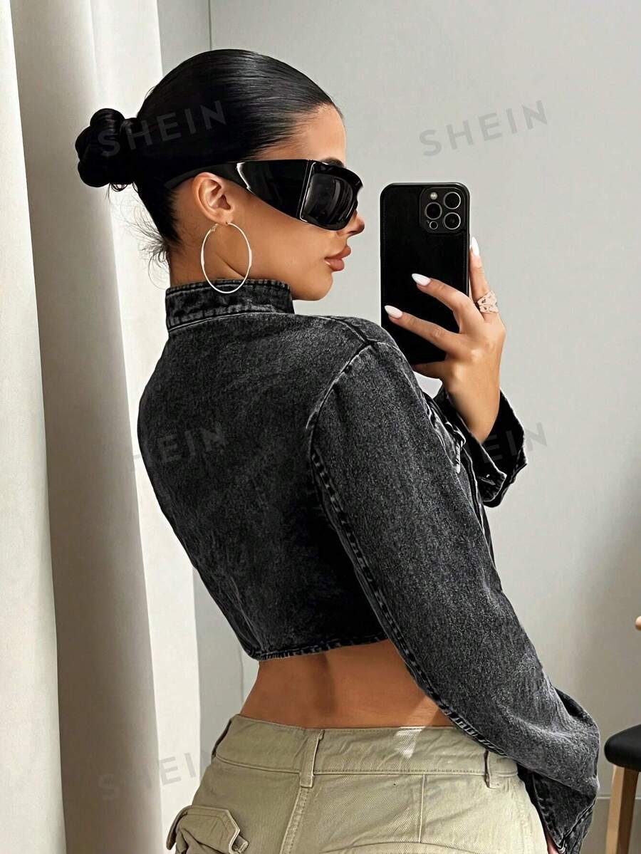 SHEIN X Virginia & ZeFelipe Jeansjacke Mit Reißverschluss Vorne Und ...