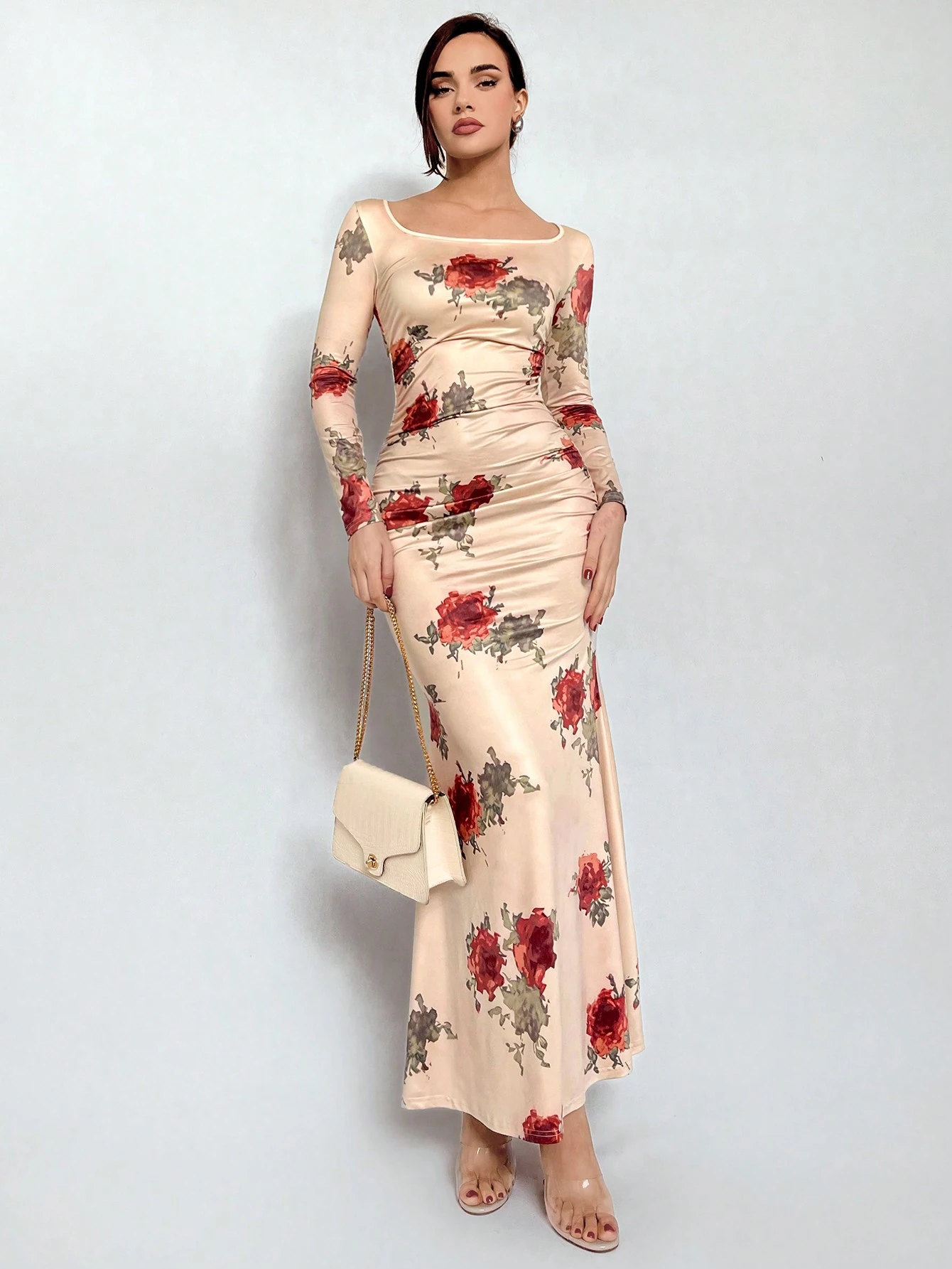 SHEIN Aloruh Floral Print Long Sleeve Mermaid Dress | SHEIN USA