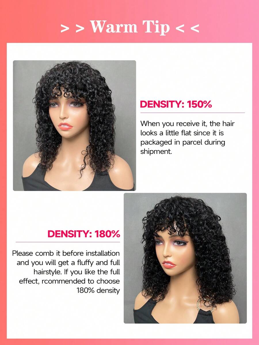 Maquina Feita Cabelo Ondulado Com Franja Peruca 150%/180% Densidade 10 ...