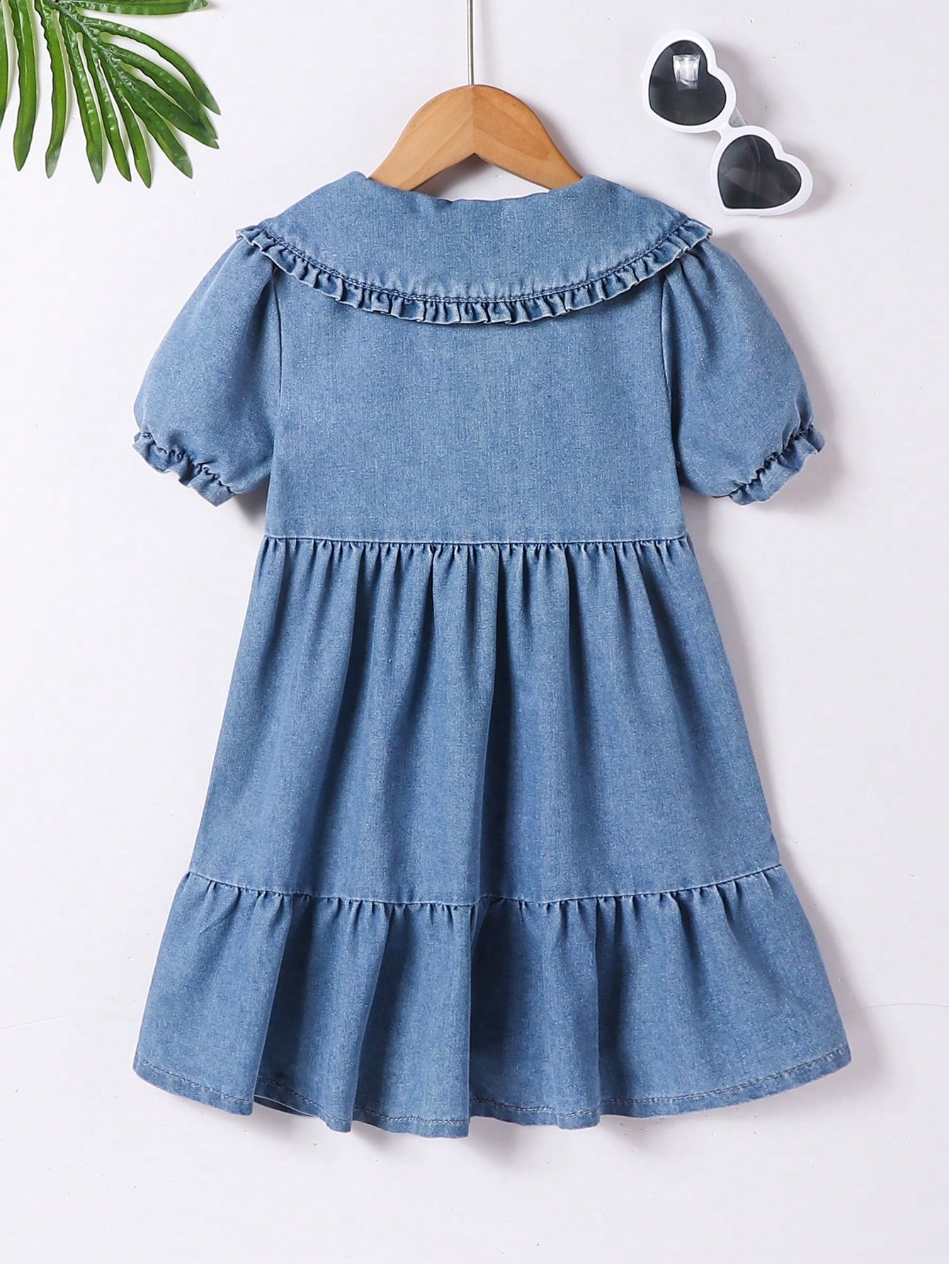 Young Girl Vintage College Style Denim Dress Featuring Cute Lace Trim ...
