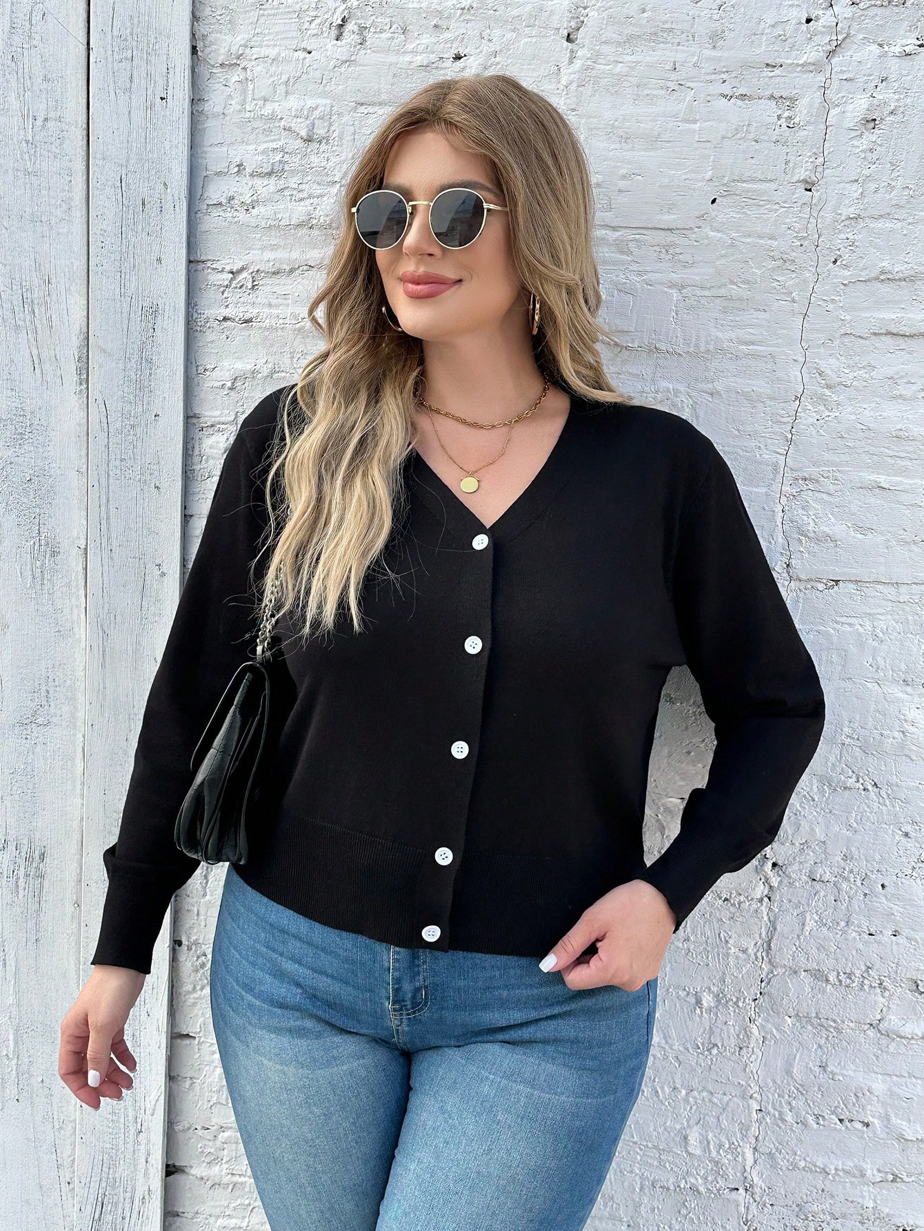 SHEIN LUNE Plus Size Solid Color Button Up Cardigan Sweater | SHEIN USA