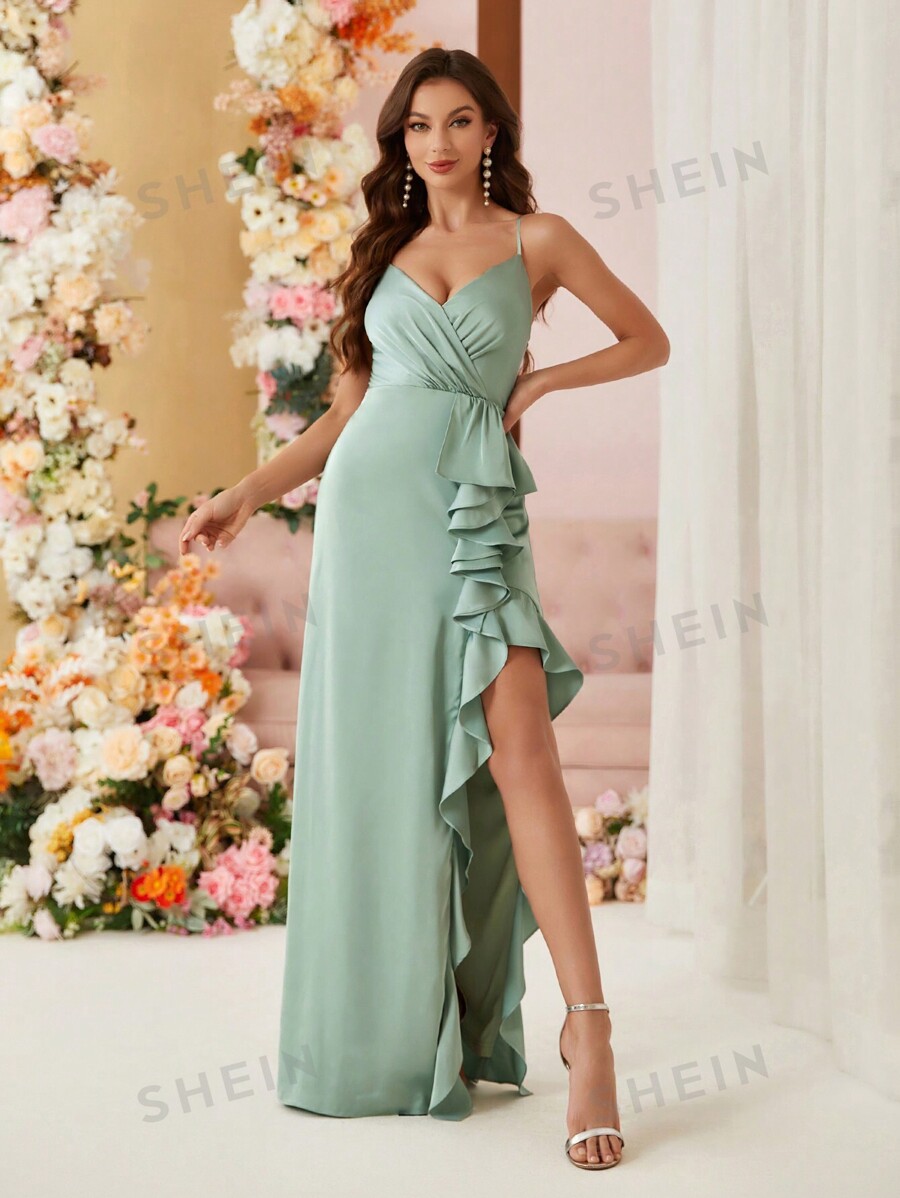 SHEIN Belle Vestido De Dama De Honor Con Dobladillo Con Volantes Y ...