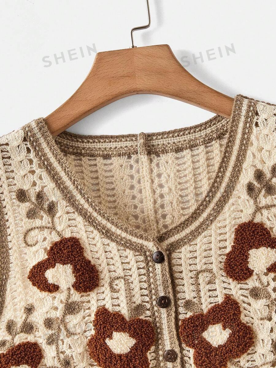 SHEIN LUNE Women's Floral Pattern Button Front Sweater Vest for Sale ...