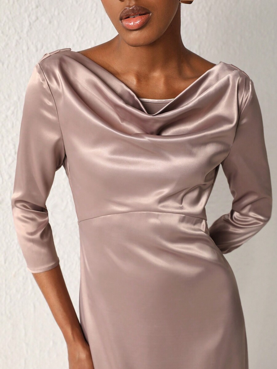 Daniela Castro Studio Designer Cowl Neck Satin Midi Elegant Dress, For ...