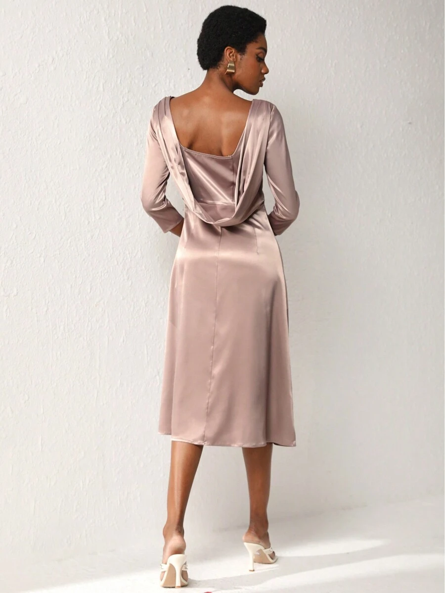 Daniela Castro Studio Designer Cowl Neck Satin Midi Elegant Dress, For ...