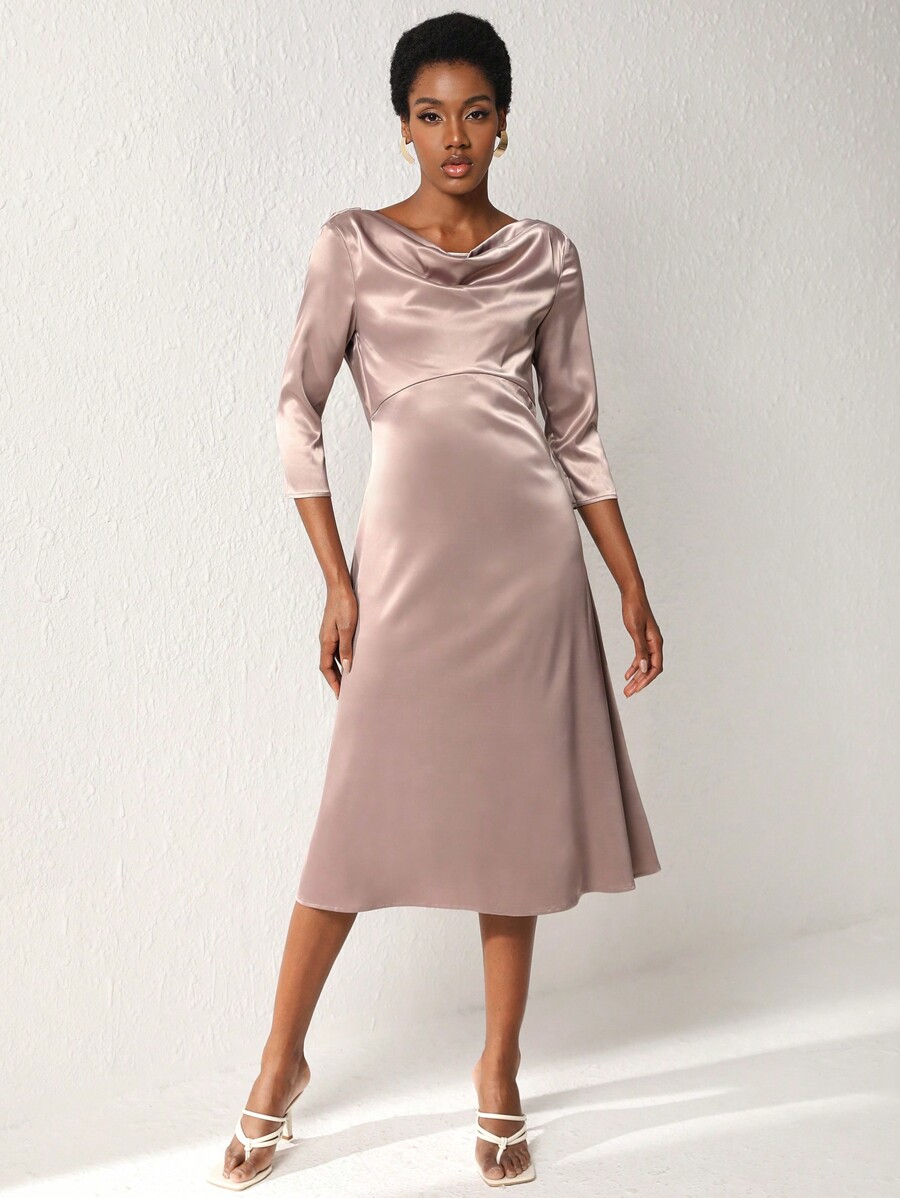 Daniela Castro Studio Designer Cowl Neck Satin Midi Elegant Dress, For ...
