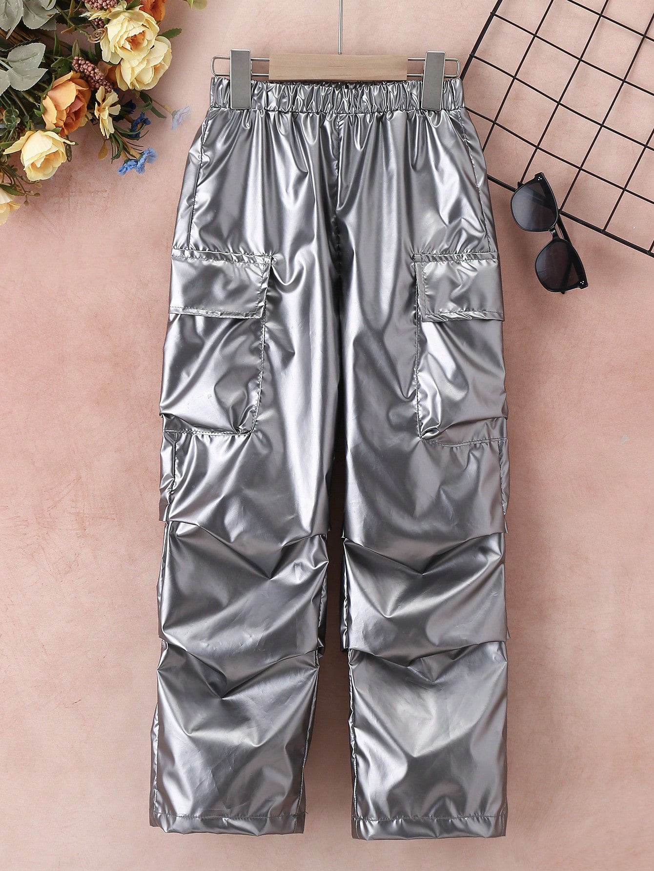 Tween Girl Cool Shiny Pleated Cargo Trousers | SHEIN UK