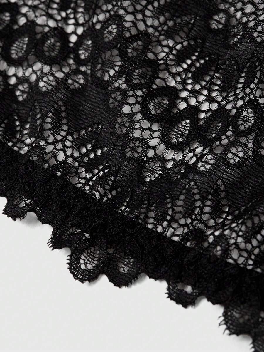 ROMWE Goth Lace Trimmed Bralette Set With Tie Strings | SHEIN USA