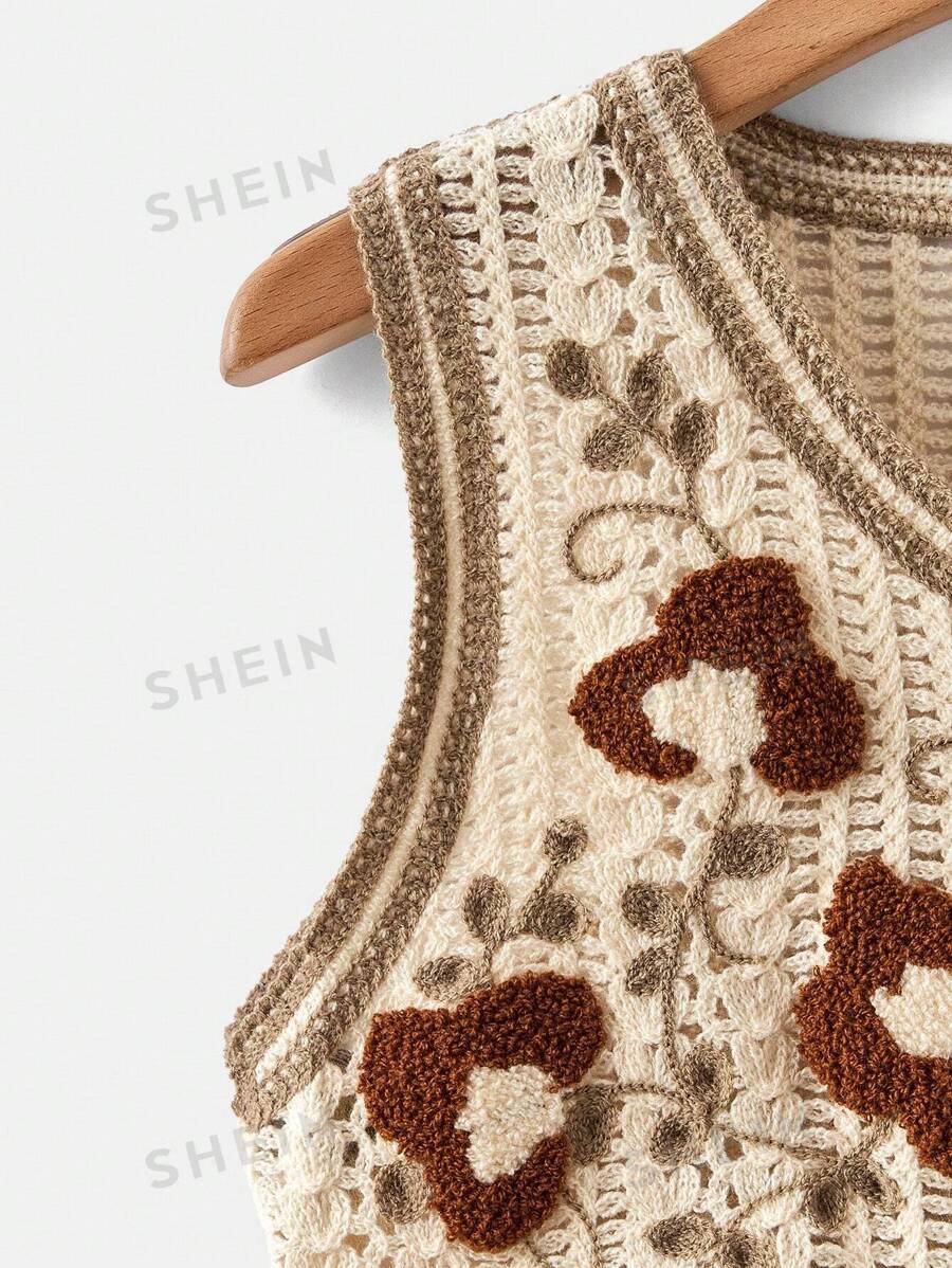 SHEIN LUNE Women's Floral Pattern Button Front Sweater Vest for Sale ...