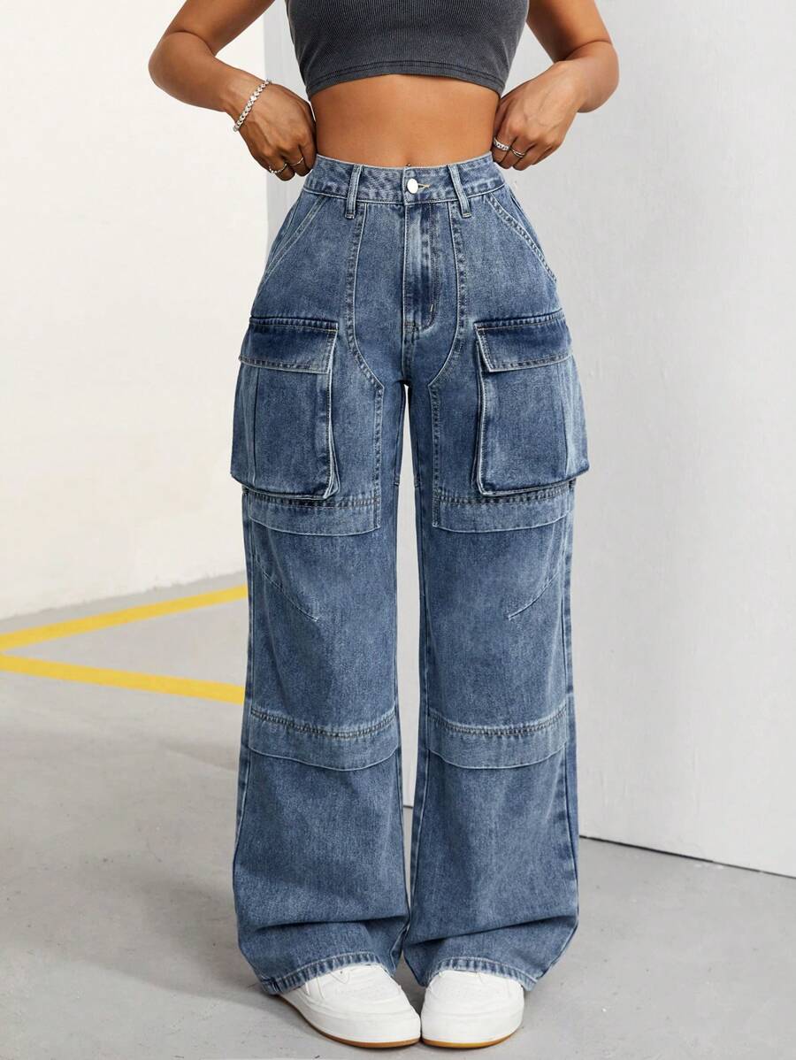 SHEIN X JIMENA & MATEO SHEIN ICON Women's Cargo Denim Trousers With ...