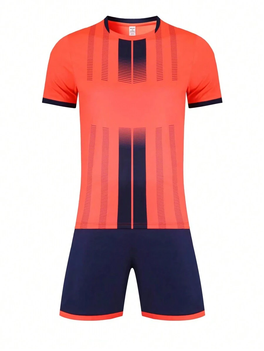 SHEIN Football Men'S Geometric Pattern Printed Short Sleeve Shirt And ...