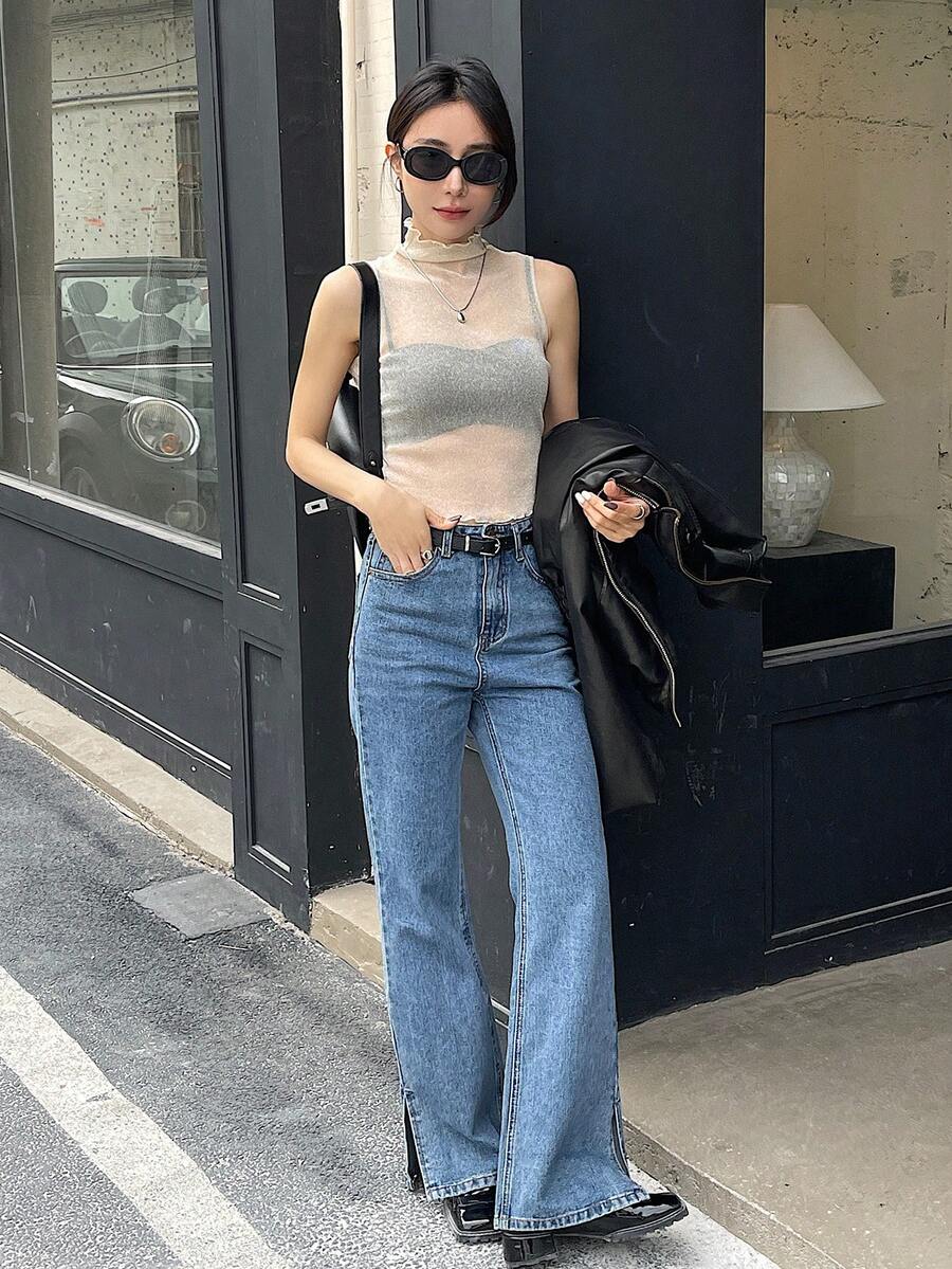 DAZY レディース ハイネック シアーバック タンクトップ | SHEIN JAPAN