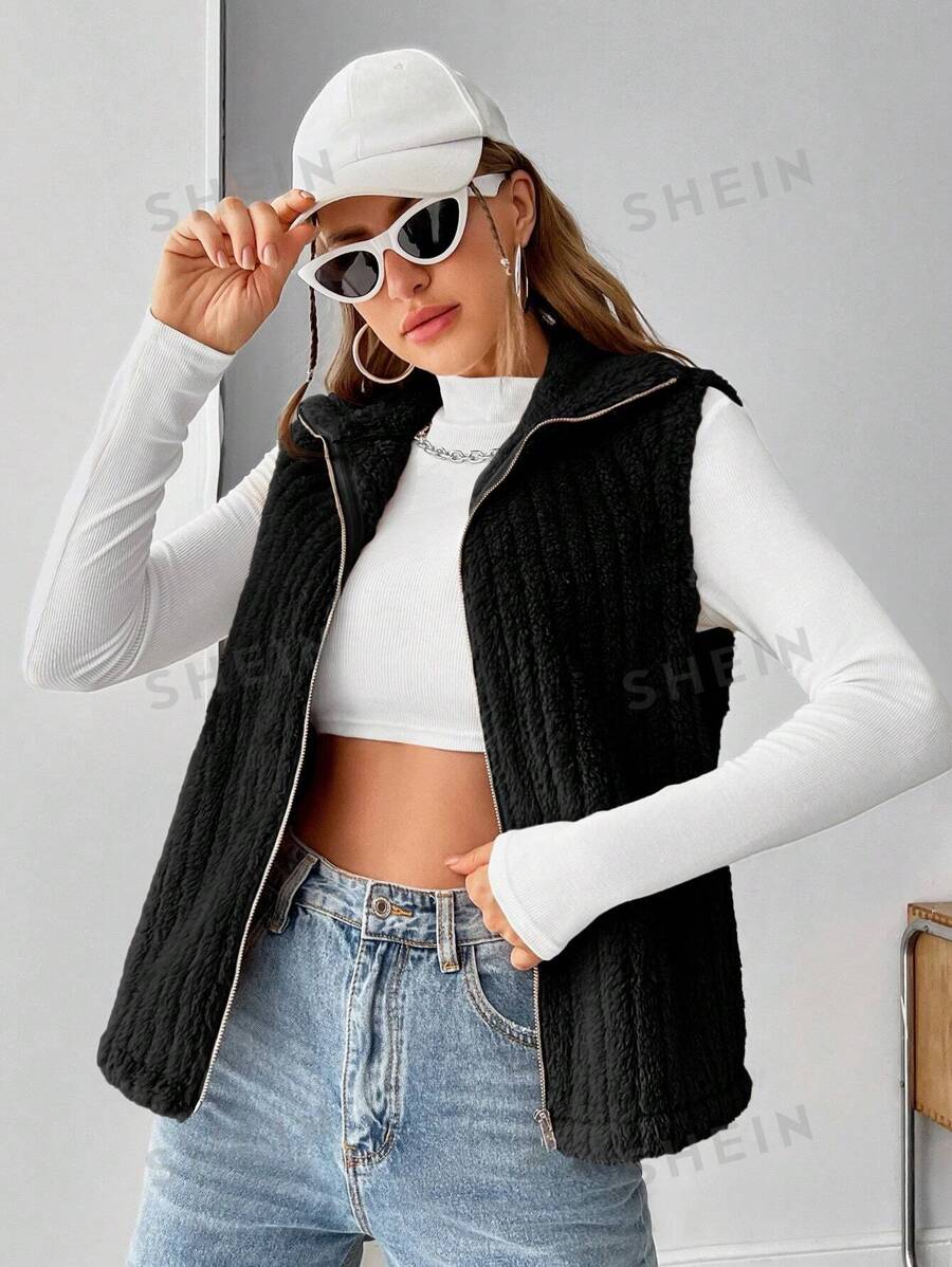 SHEIN EZwear Ladies' Fleece Vest Jacket | SHEIN UK