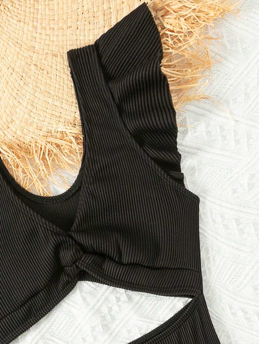 Tween Girl Ruffle Trim Twist Cutout One-Piece Swimsuit | SHEIN USA