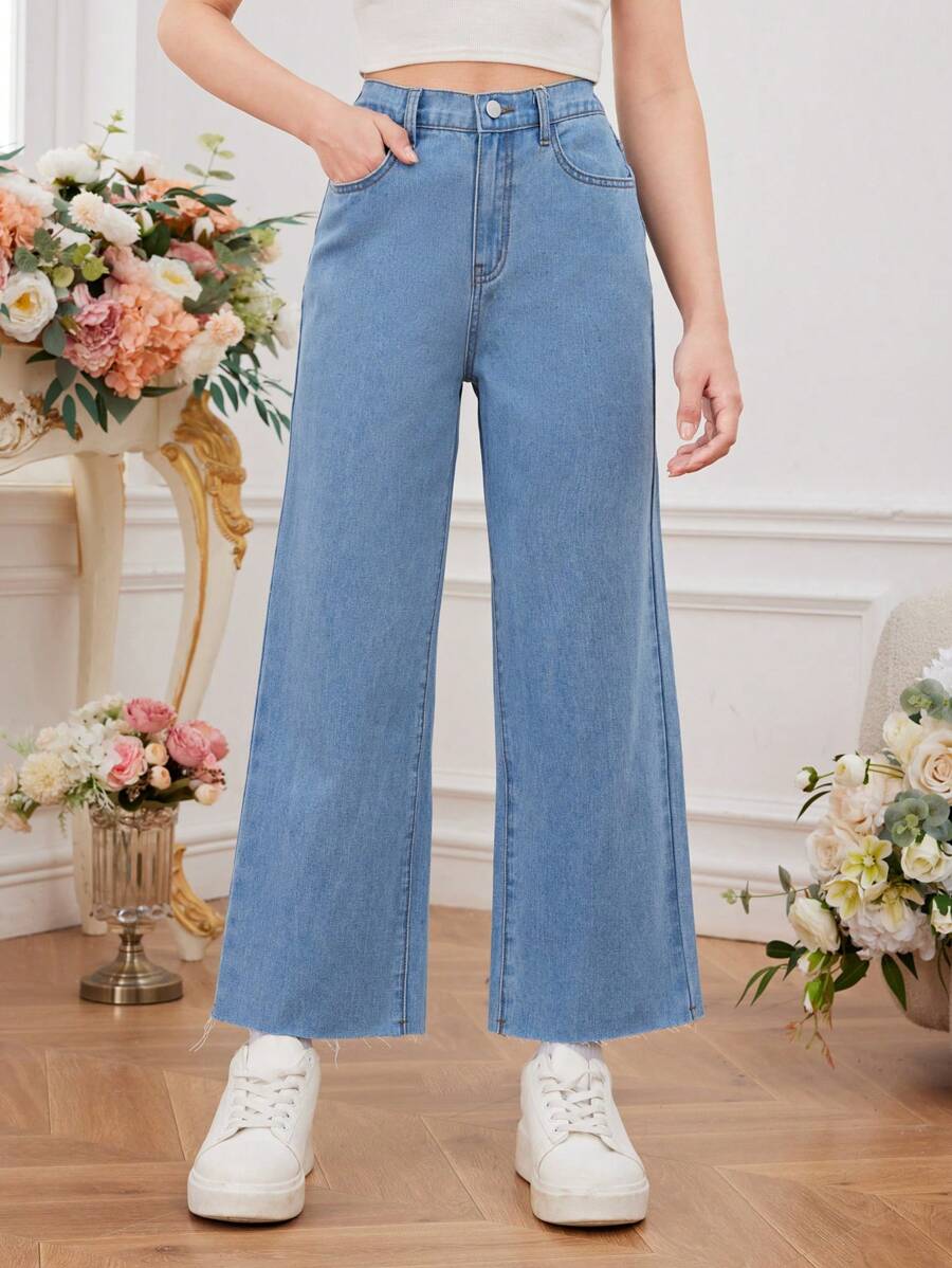 Teen Girls' Frayed Wide Leg Jeans | SHEIN USA