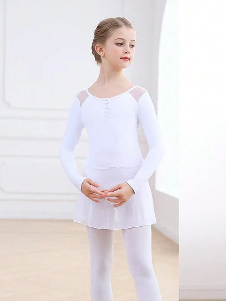 SHEIN Girls' White Ballet Dance Leotard Dress With Long Sleeves For ...