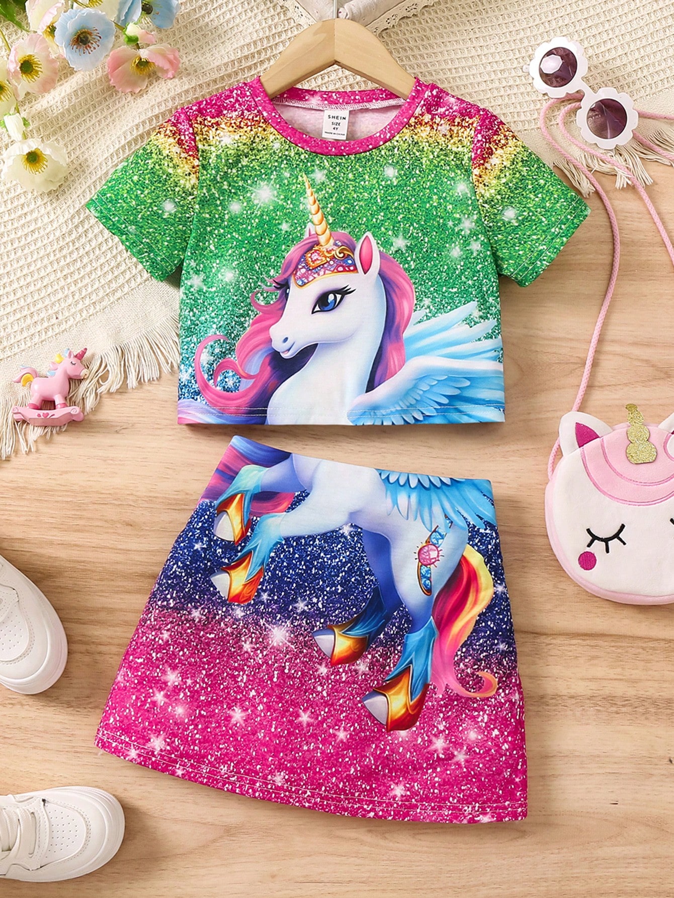 Shein Conjunto De 2 Piezas Con Estampado De Unicornio Para Niñas