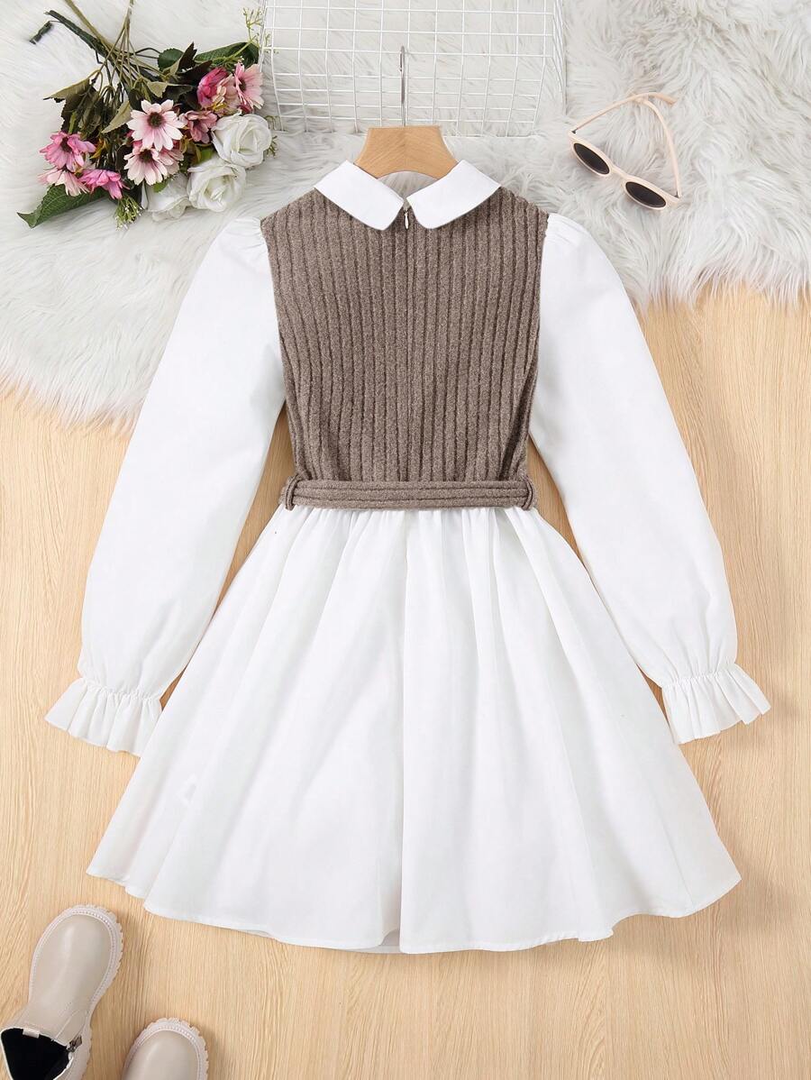 Teen Girls' Color-Block Knit Panel Belted A-Line Dress With Flare ...