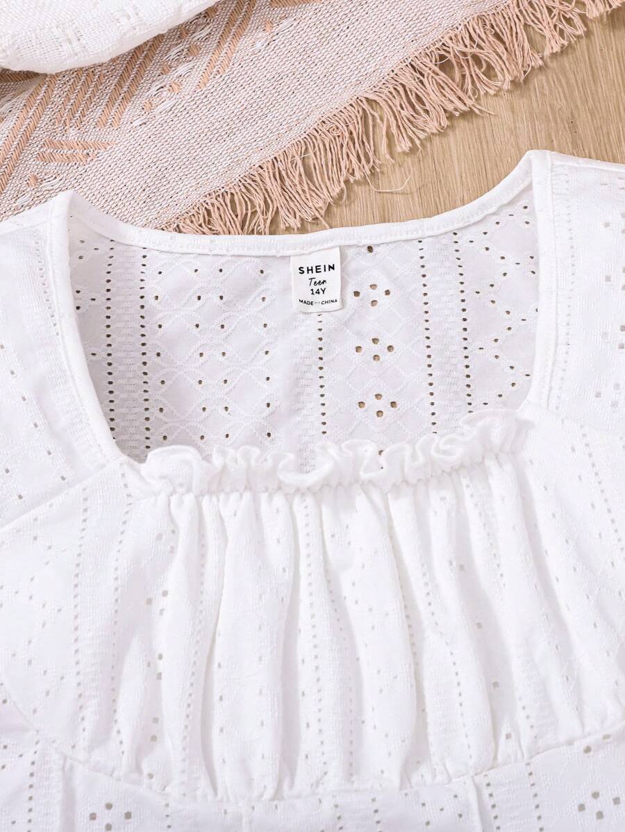 SHEIN Camiseta Casual Bordada Para Meninas Adolescentes Com Decote ...