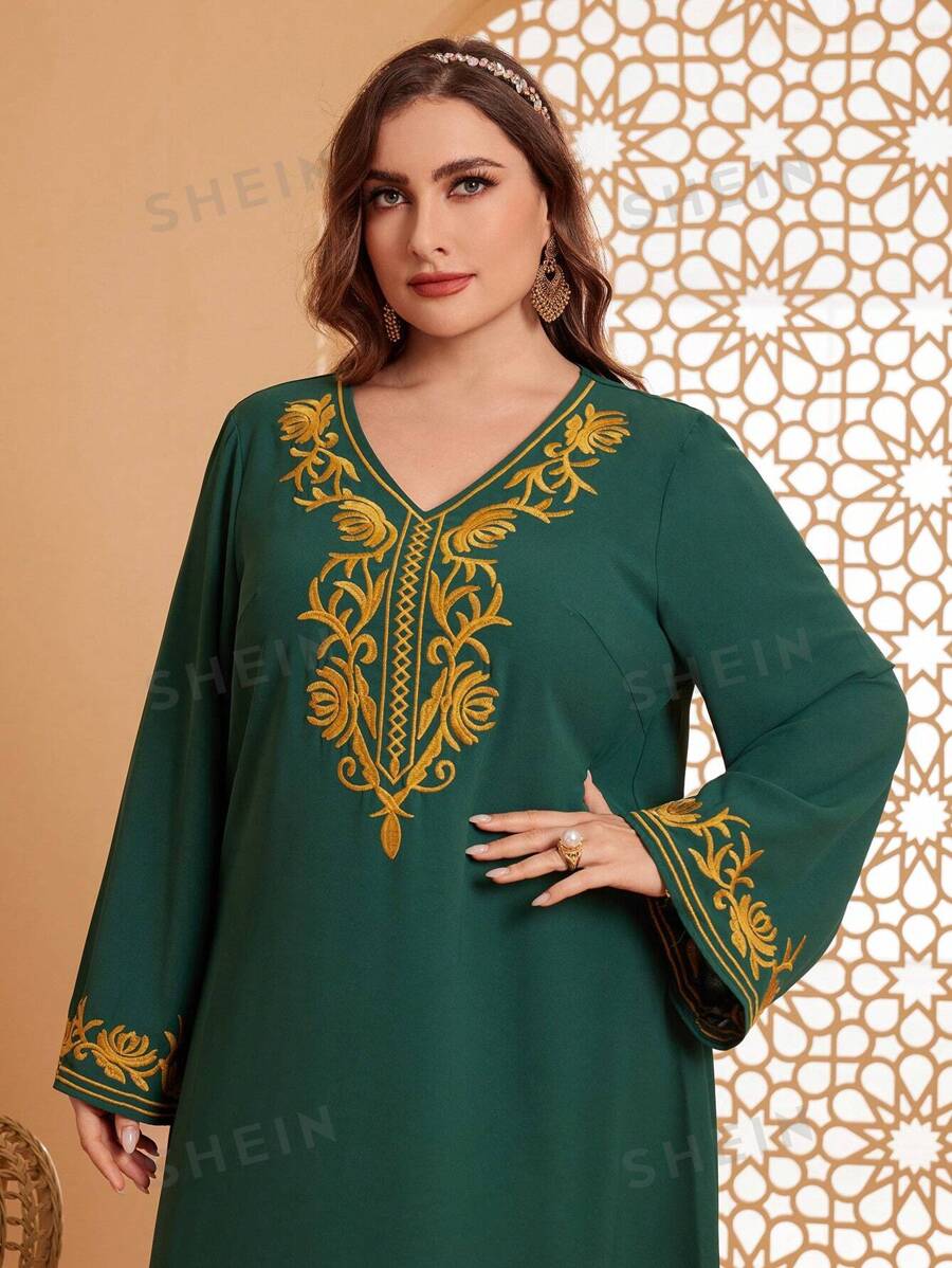 SHEIN Najma Vestido árabe bordado de talla grande para mujer | Moda de ...
