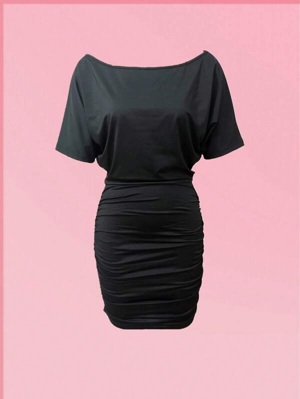 Womens Sexy Oblique Shoulder Pleated Hip Hugging Dress Shein Usa