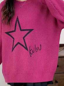 Locker Sitzender Pullover Mit Pentagramm Muster Und Abgesenkten ...