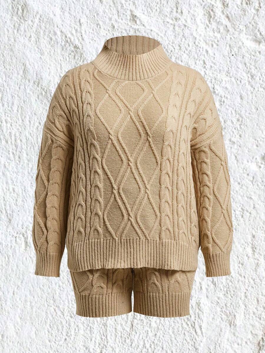 SHEIN MOOSTA Plus Size Women's Elegant High Neck Diamond & Checker ...