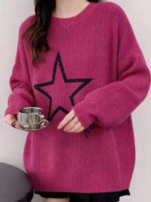 Locker Sitzender Pullover Mit Pentagramm Muster Und Abgesenkten ...