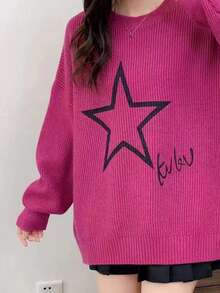 Locker Sitzender Pullover Mit Pentagramm Muster Und Abgesenkten ...