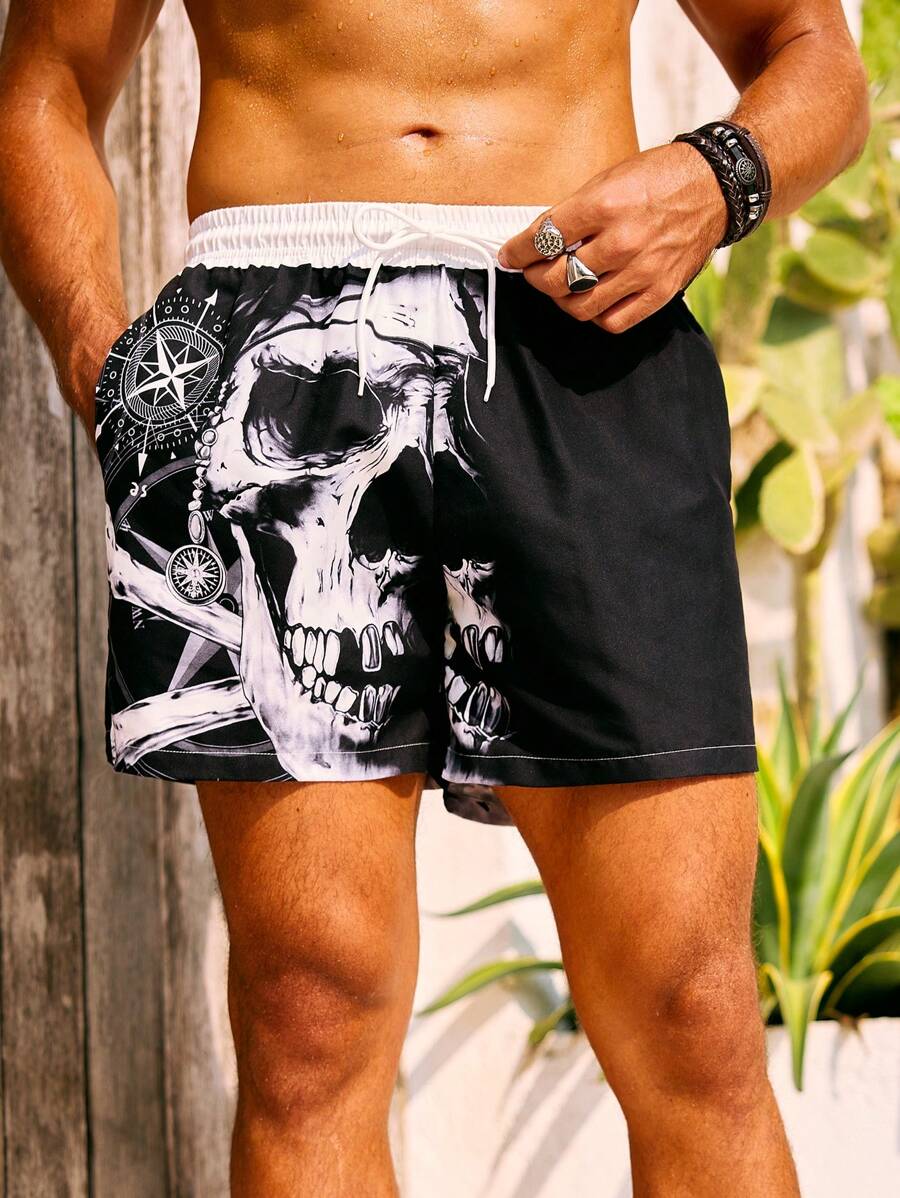 Manfinity Shorts de Praia com Cintura por Cordão, Estampa Gráfica de ...