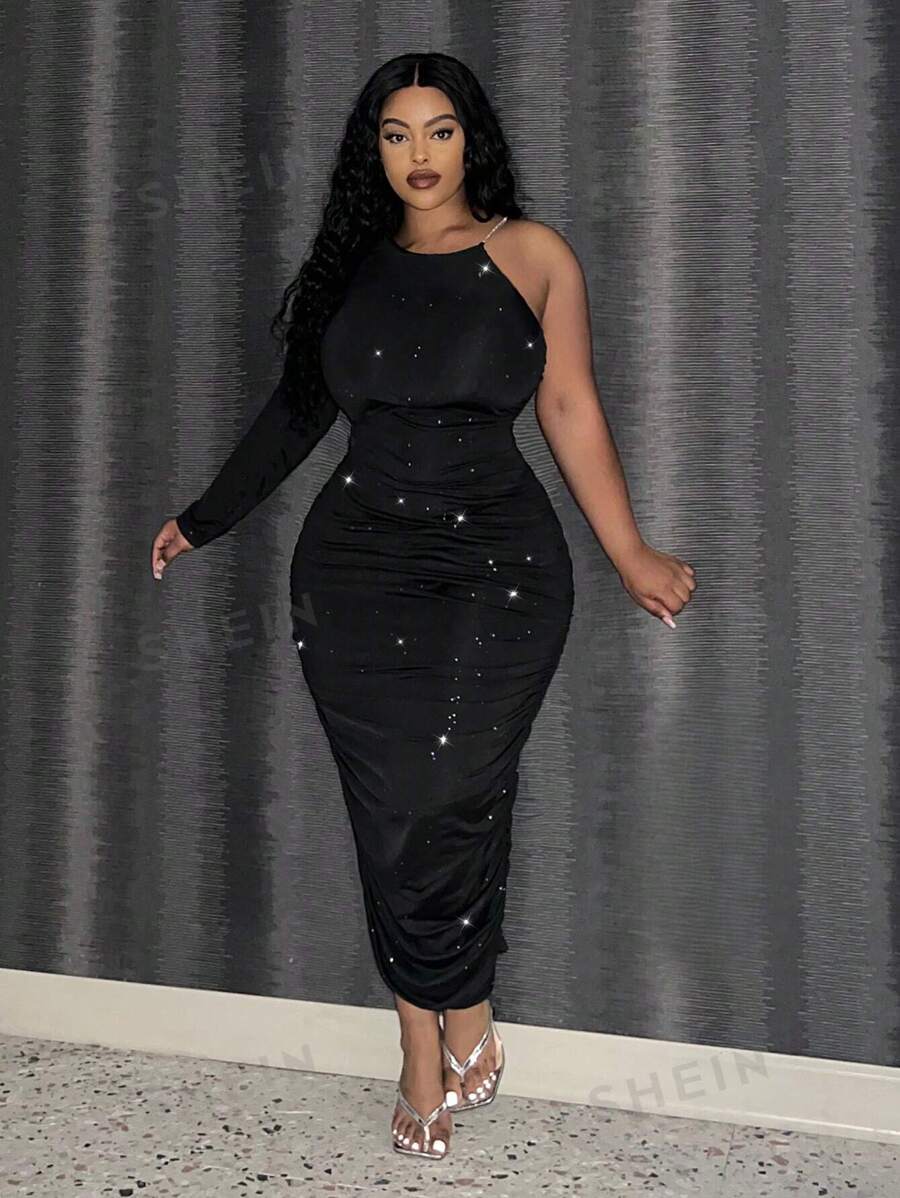 SHEIN Slayr Vestido de talla grande de un hombro para fiesta, vestidos curvos | Moda de Mujer ...