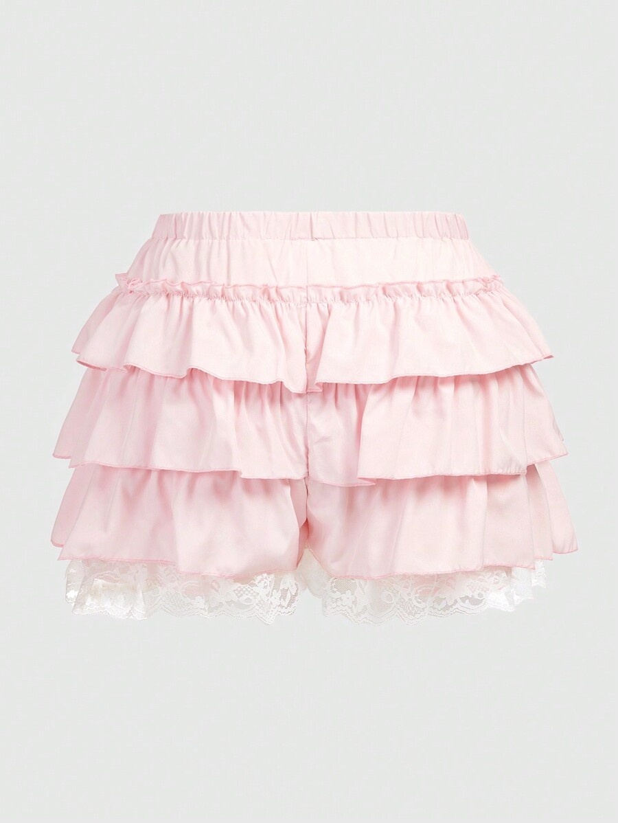 ROMWE Kawaii Plus Size Summer Sweet Multilayer Ruffle Contrast Lace ...