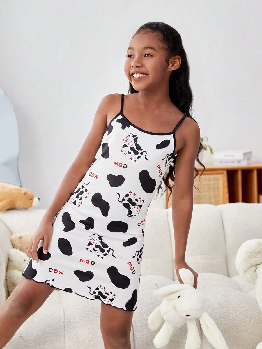 SHEIN Tween Girls' Cow Print Strappy Sleep Dress | SHEIN USA