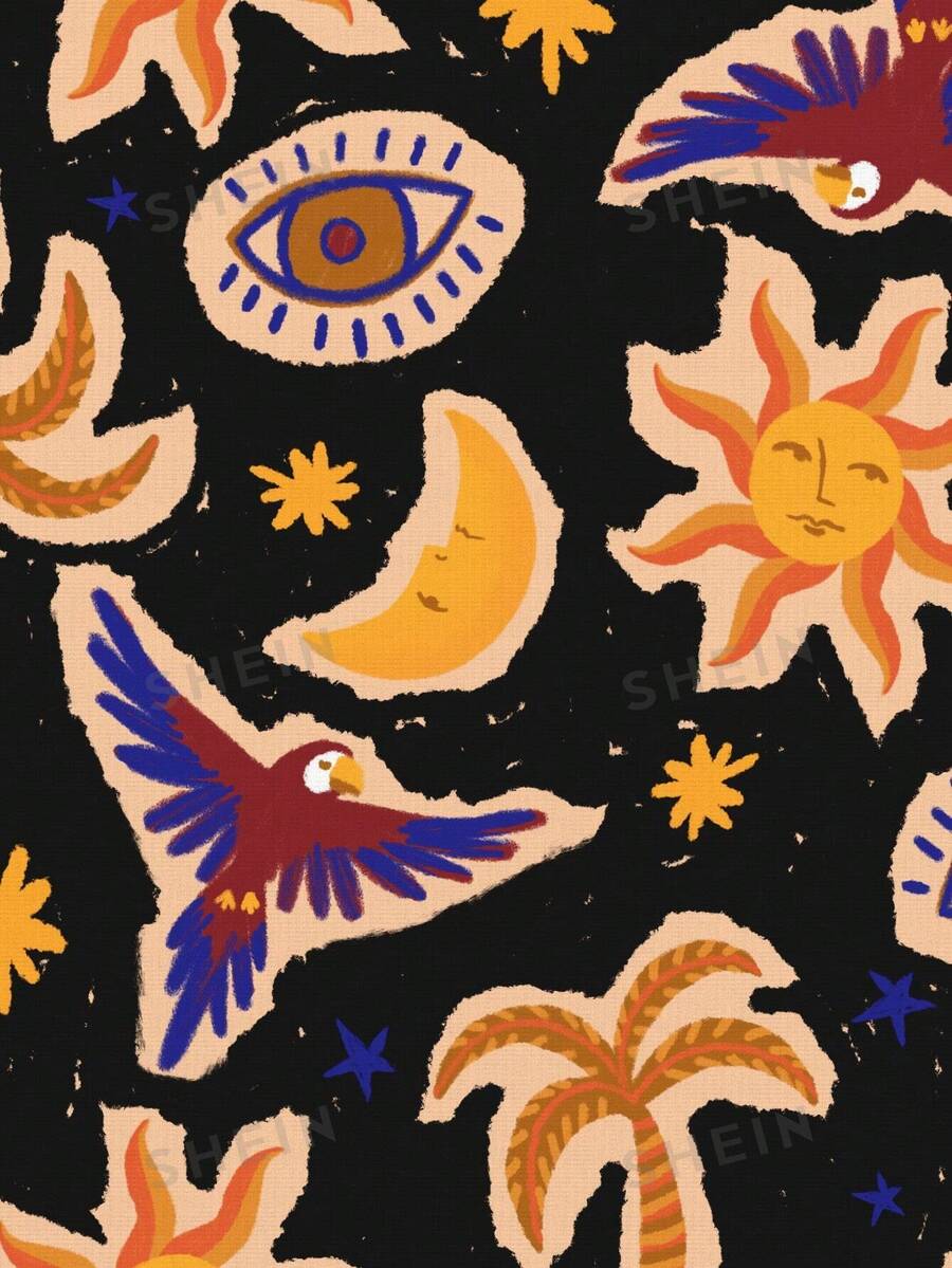 Dany Xavier Vacation Women's Palm Tree Sun Moon Star Bird Eye Print ...