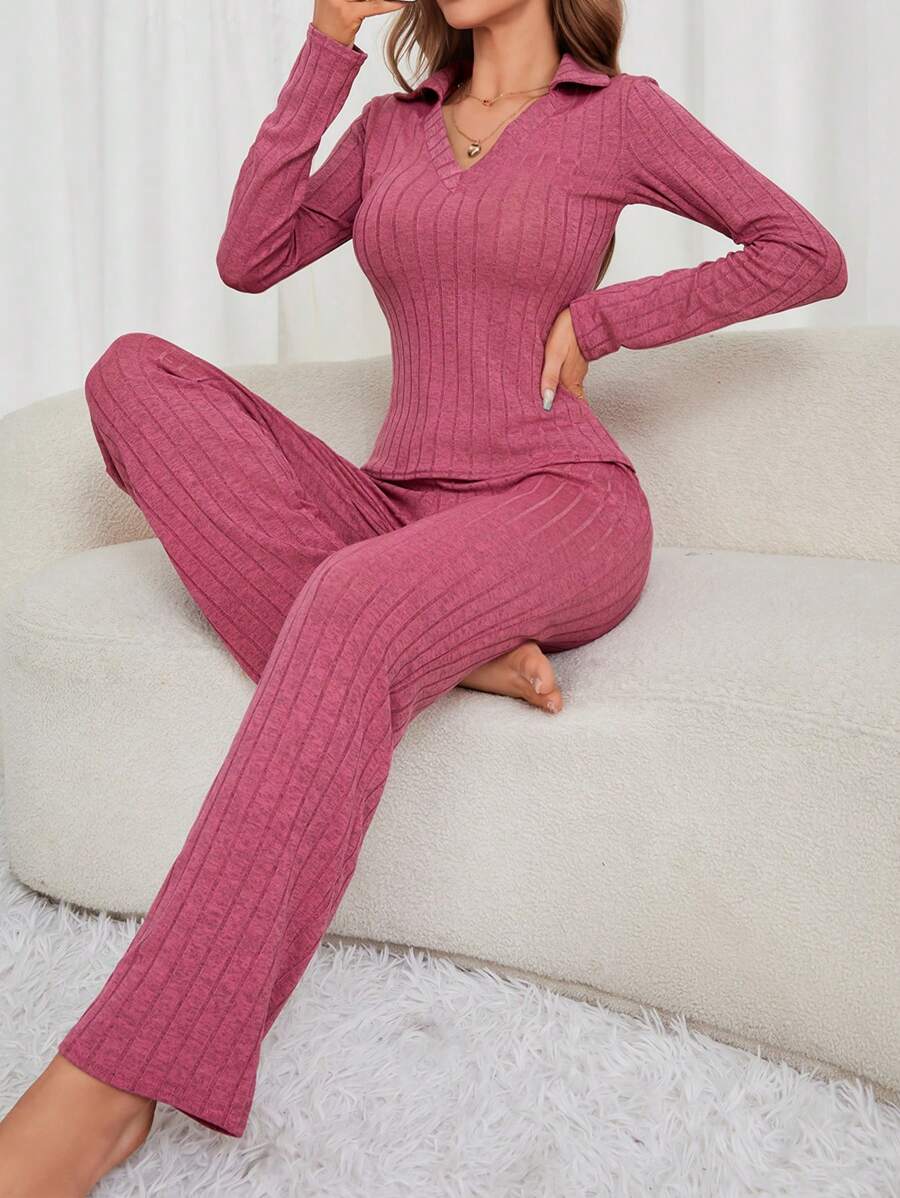 Women'S Solid Color Ribbed Homewear Set | SHEIN USA