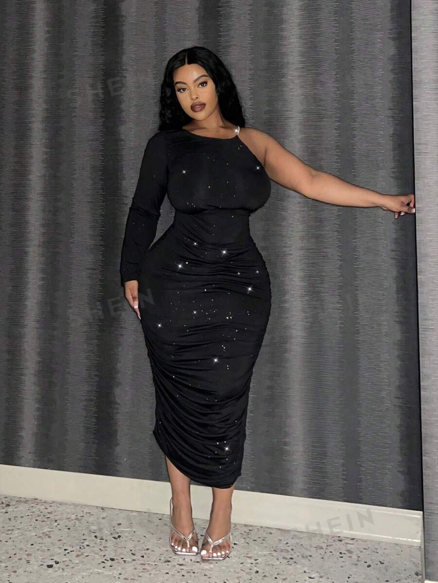 SHEIN Slayr Party One Shoulder Plus-Size Dress, Curvy Dresses | SHEIN UK