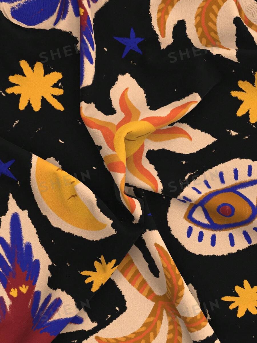 Dany Xavier Vacation Women's Palm Tree Sun Moon Star Bird Eye Print ...