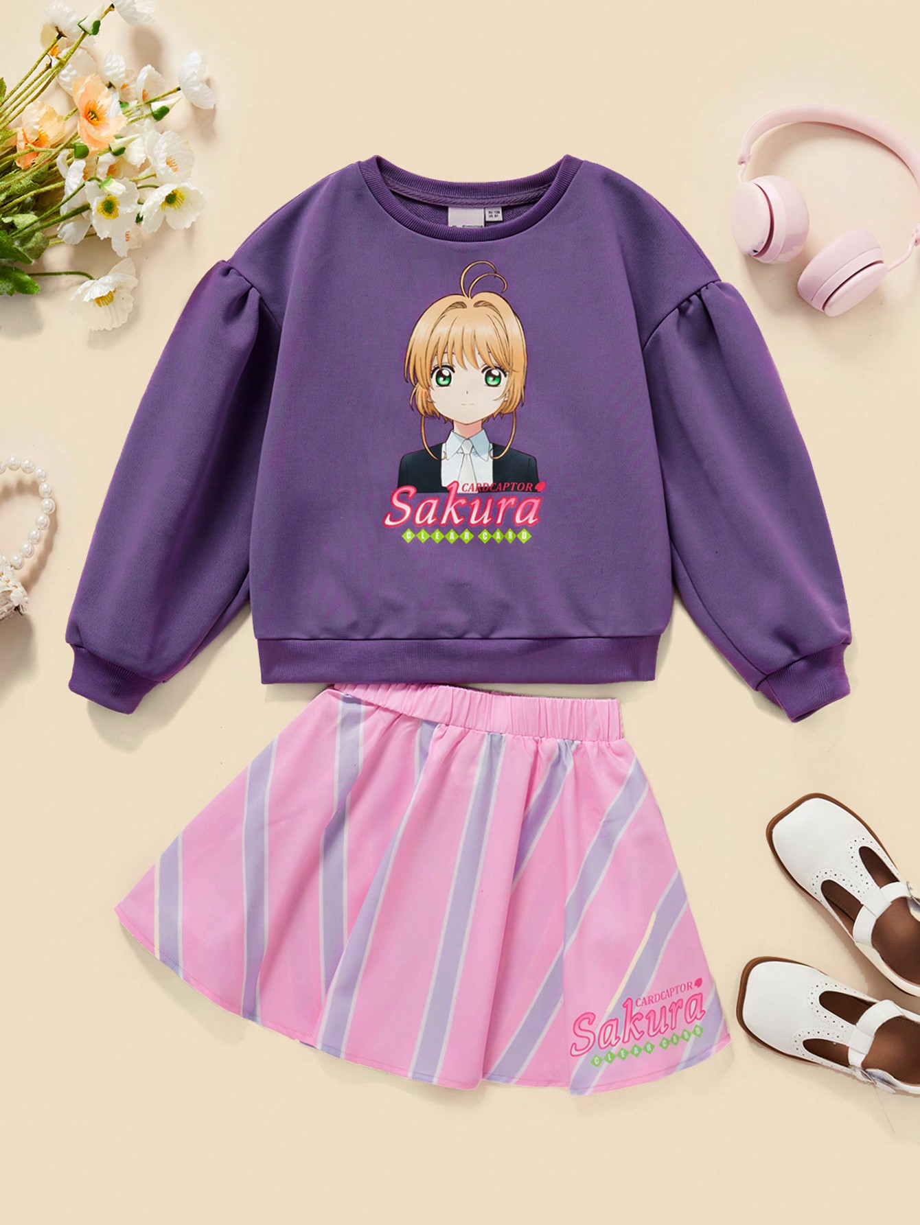 CARDCAPTOR SAKURA | SHEIN Tween Girl Cartoon Print Round Neck ...