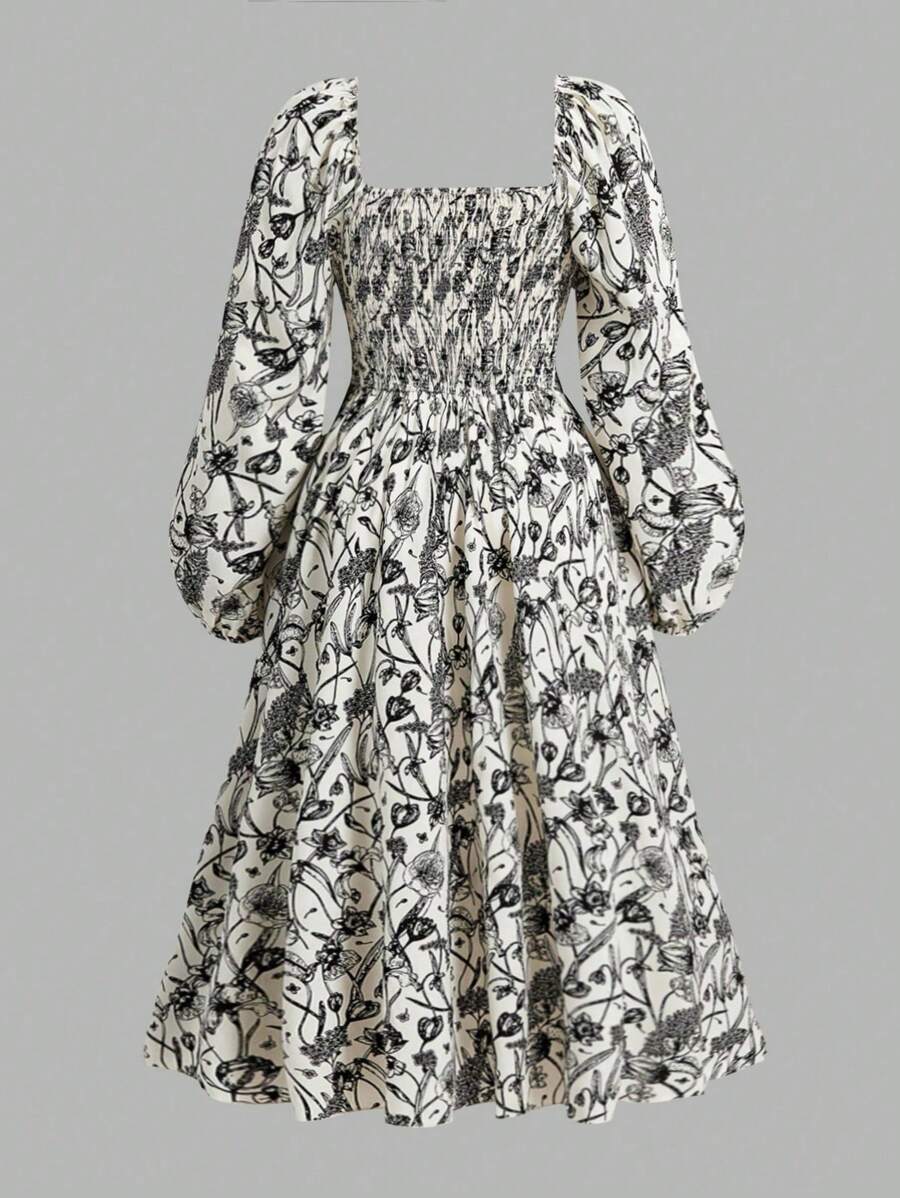 Sweetra Plus Size Floral Printed Dress With Sweetheart Collar Maxi ...