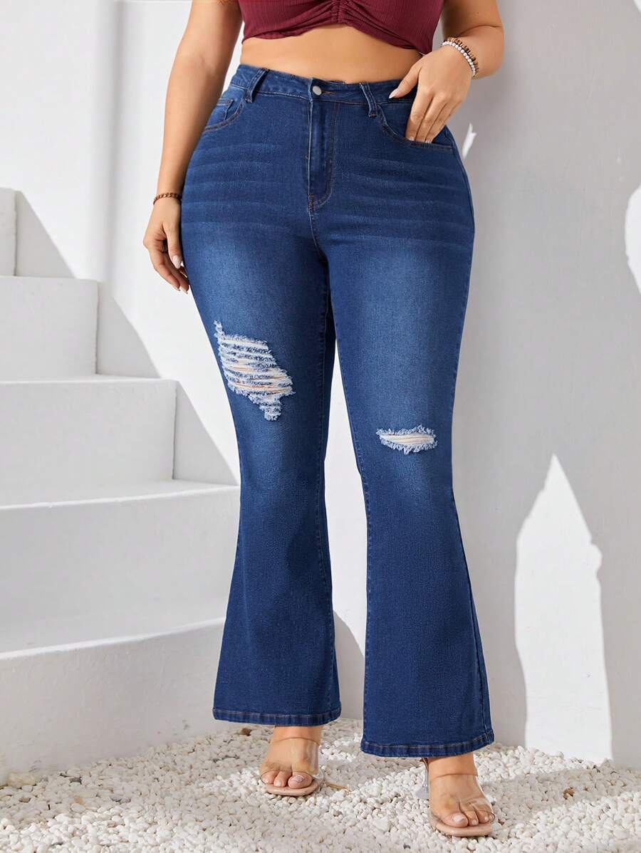 Plus Size Distressed Flared Jeans | SHEIN USA
