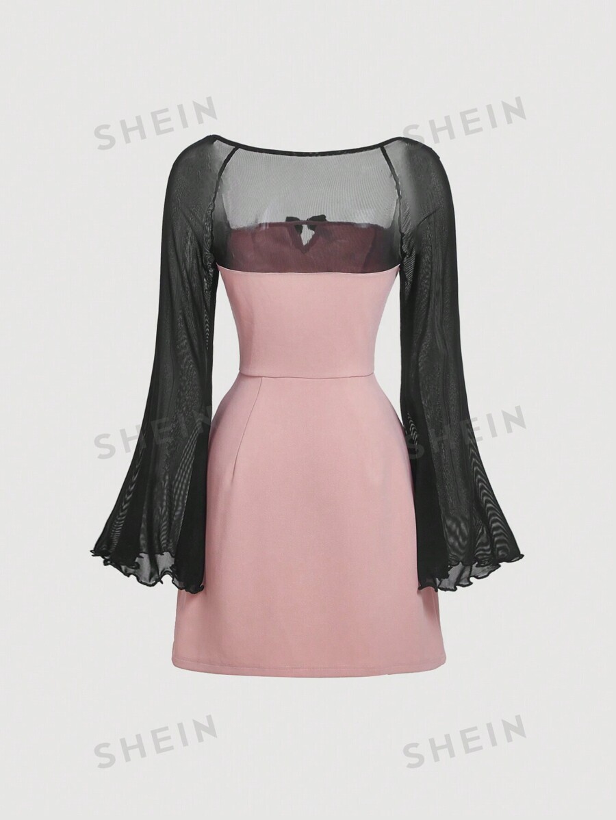 SHEIN MOD Women's Fashionable Mesh Splice Butterfly Decorated Dress ...