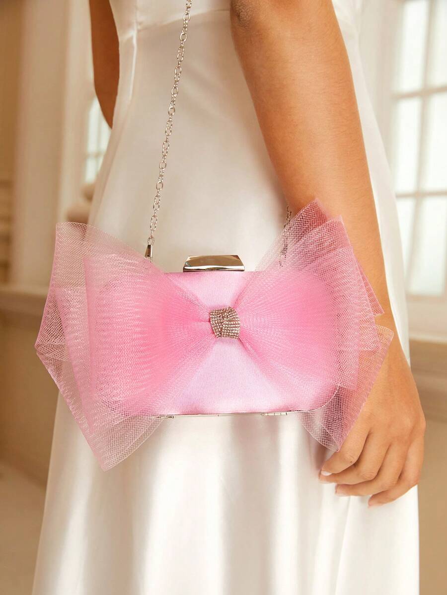 SHEIN Belle Luxury, Elegant, Pink Bowknot Decor Clutch Bag,For Wedding ...