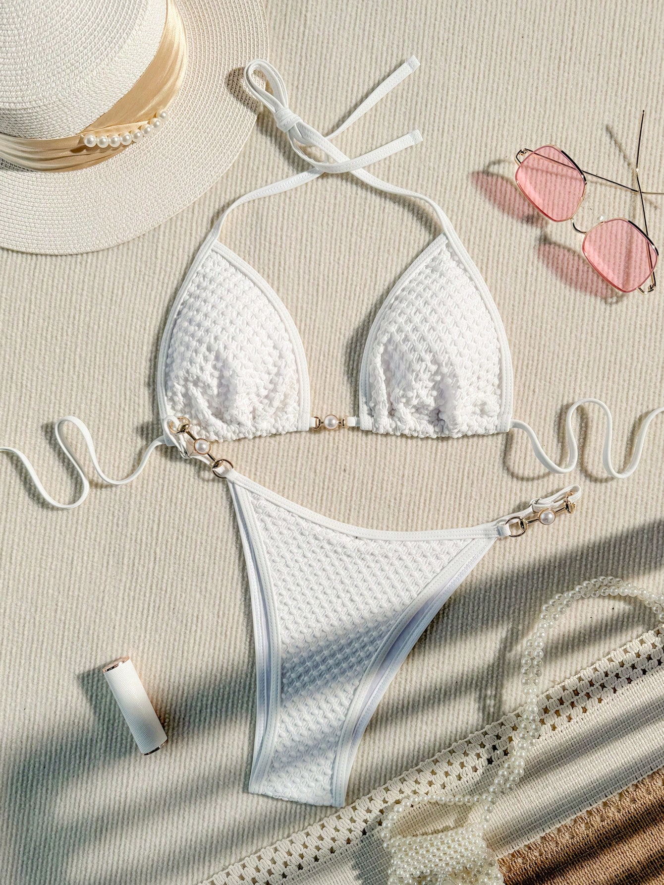 Solid Color Triangle Cup Swimsuit With Halter Neck Design | SHEIN USA