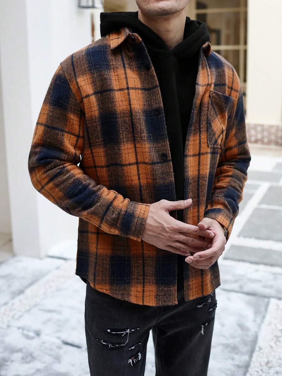 Manfinity EMRG Men's Plaid Long Sleeve Shirt Jacket (Mismatched) | SHEIN UK